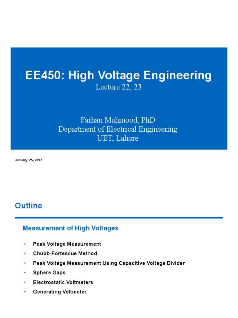EE450: High Voltage Engineering: Lecture 22, 23 | Download Free PDF | Capacitor | Voltage