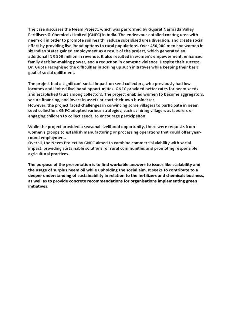 The case discusses the Neem Project | PDF