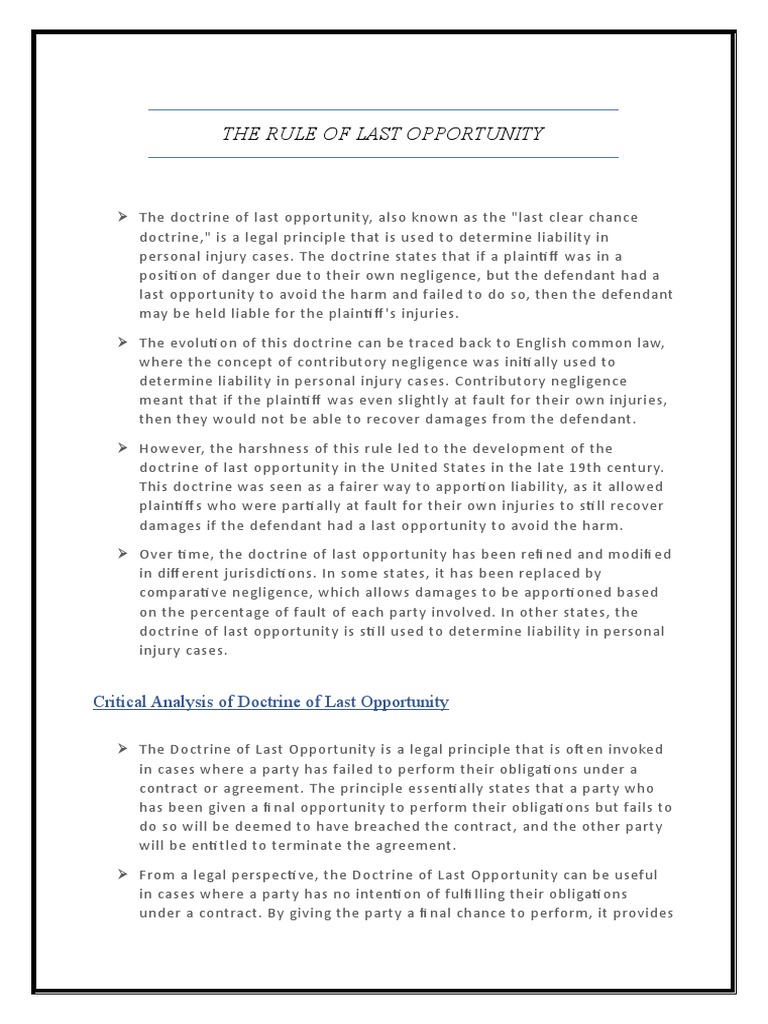 Last Opportunity Rule in Tort Law | PDF | Negligence | Legal Liability