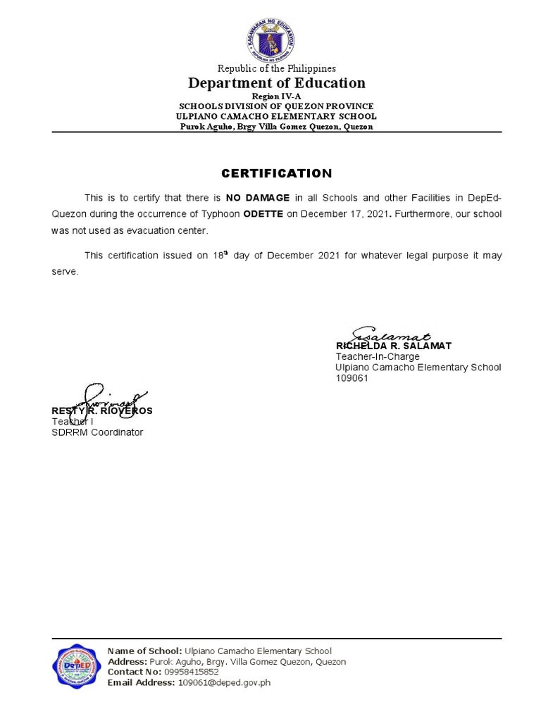 UCES - Certificate of No Damage | PDF