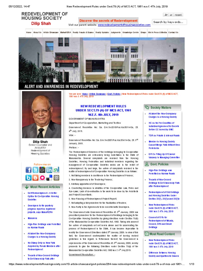 New Redevelopment Rules - Sect.79 (A) - 4Th July, 2019 | PDF | Quorum ...