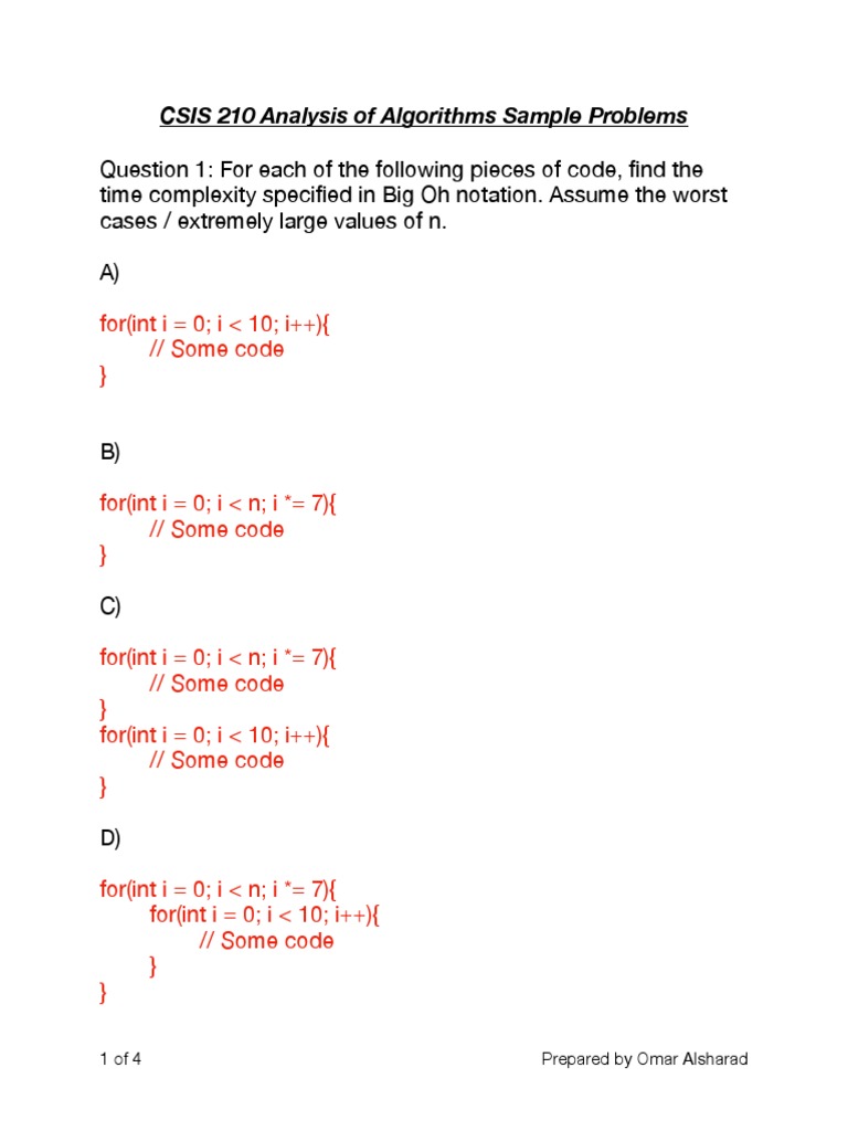 CS 210 Analysis of Algorithms Problems | PDF