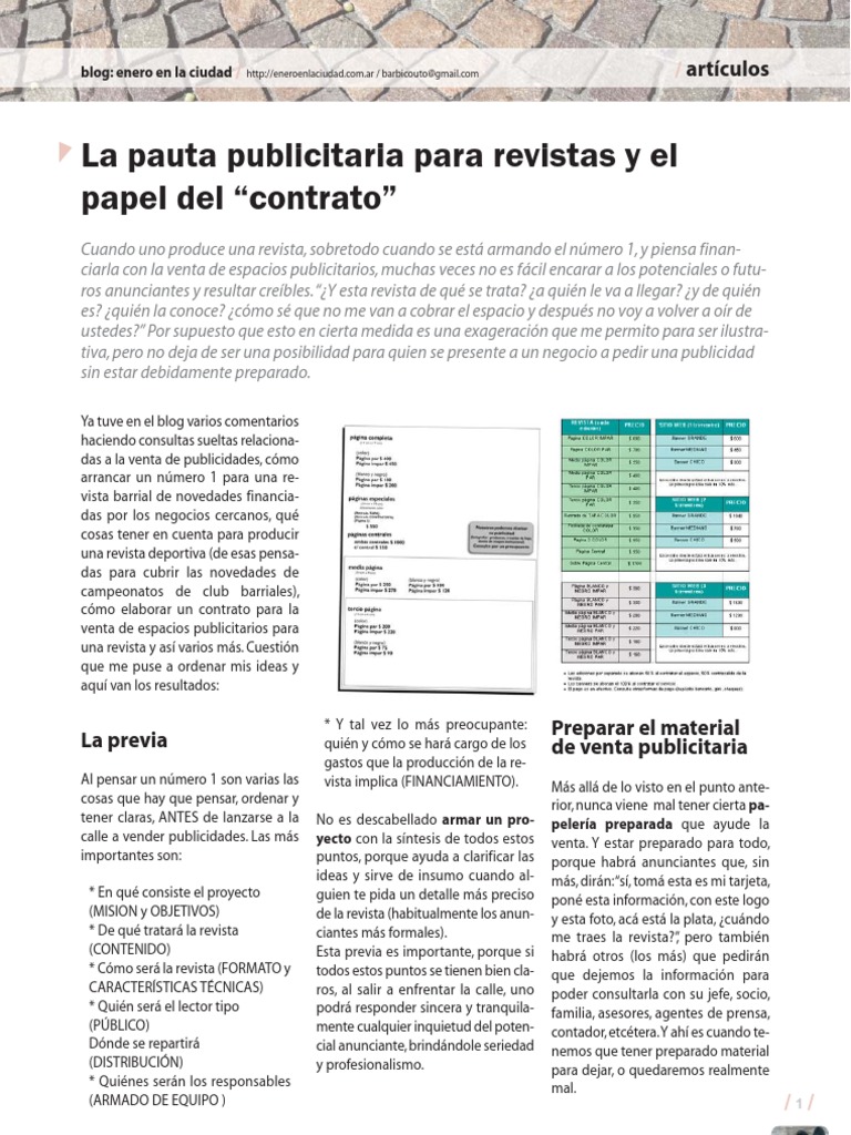 La pauta publicitaria para revistas y el papel del “contrato ...