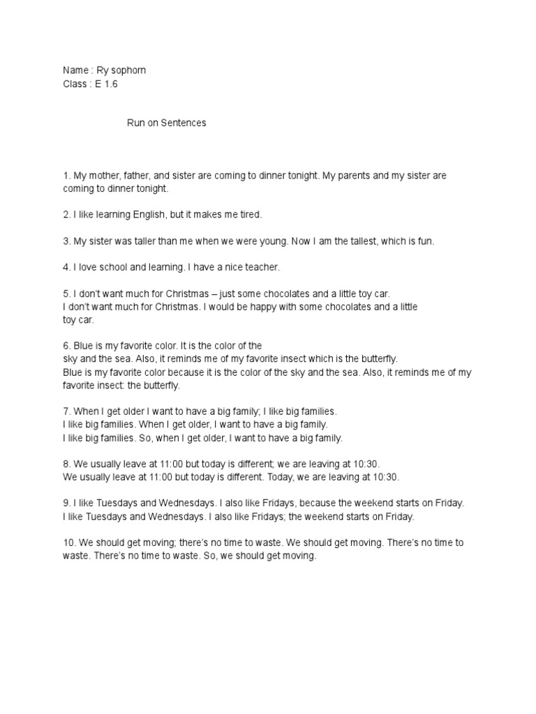 Run-on Sentence Examples and Corrections | PDF