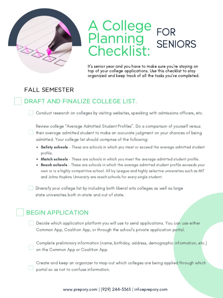 College Planning Checklist - For Seniors 1 PSRBPJ | PDF | Student ...