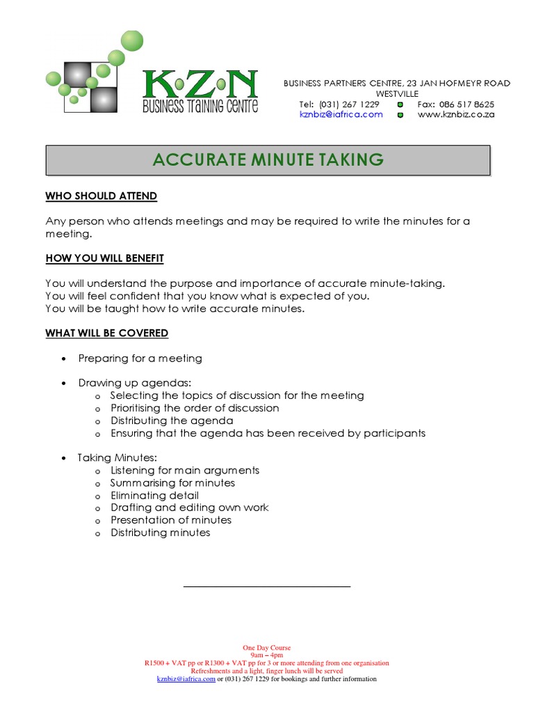 Accurate Minute Taking - Course Outline - 2013 | PDF