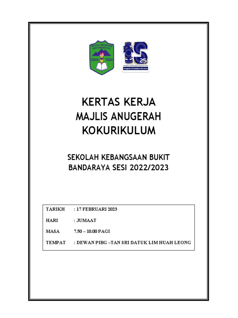 Kertas Kerja Majlis Anugerah Kokurikulum | PDF