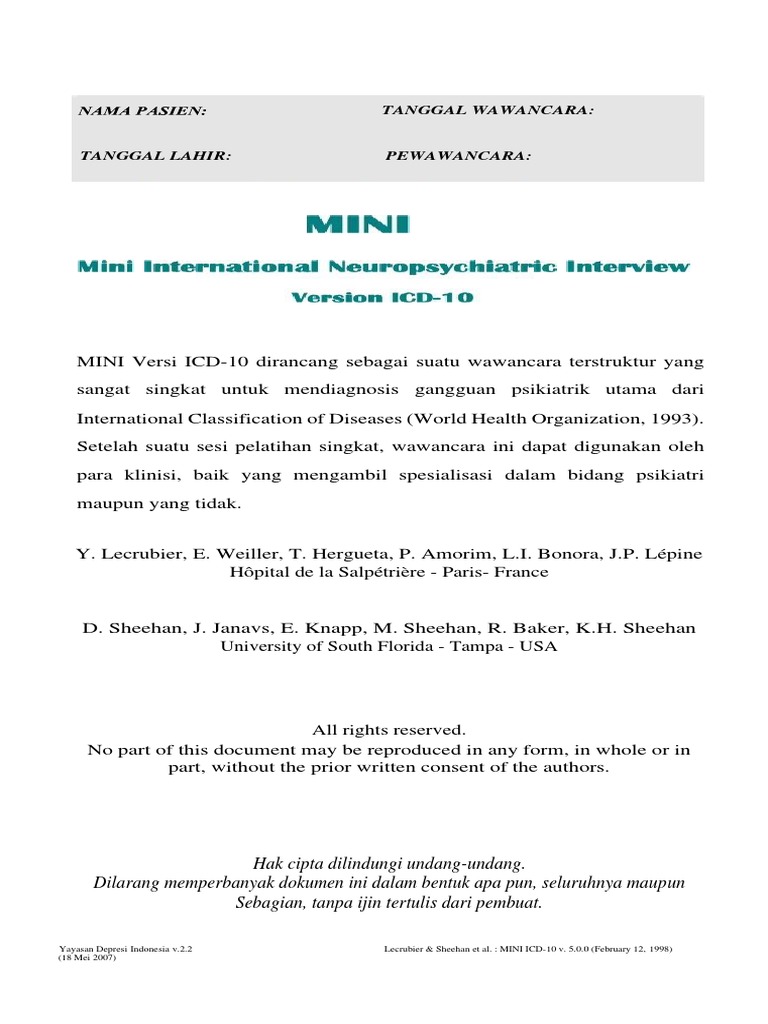 MINI Versi ICD Revisi | PDF | Pengembangan Diri