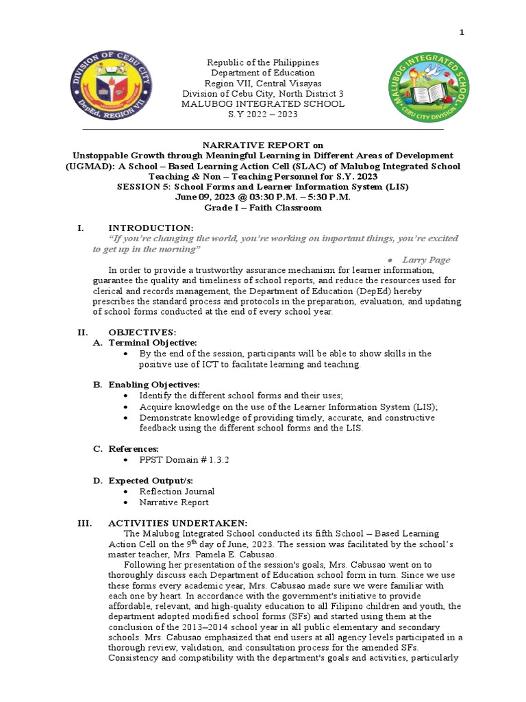 Slac 5 2022 - 2023 Narrative Report | PDF | Learning | Educational Technology