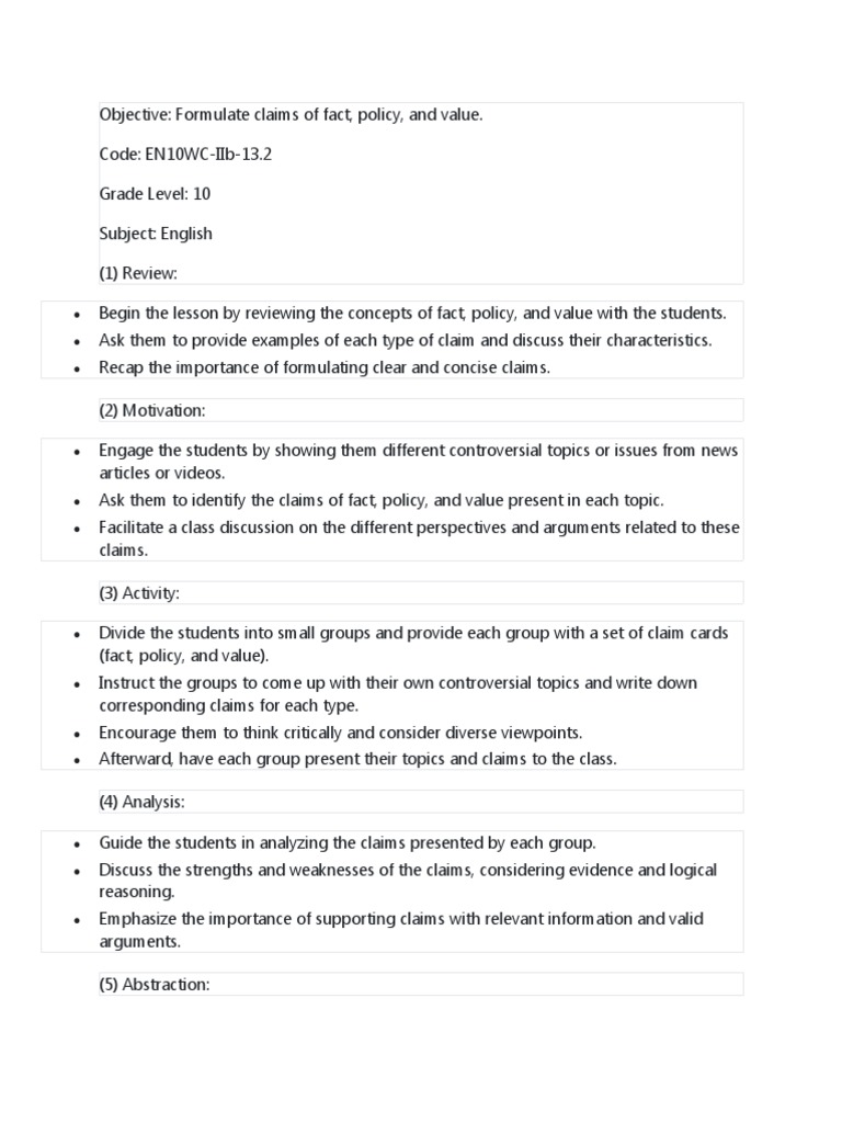 Formulating Claims: Fact, Policy, Value | PDF | Evidence | Argument