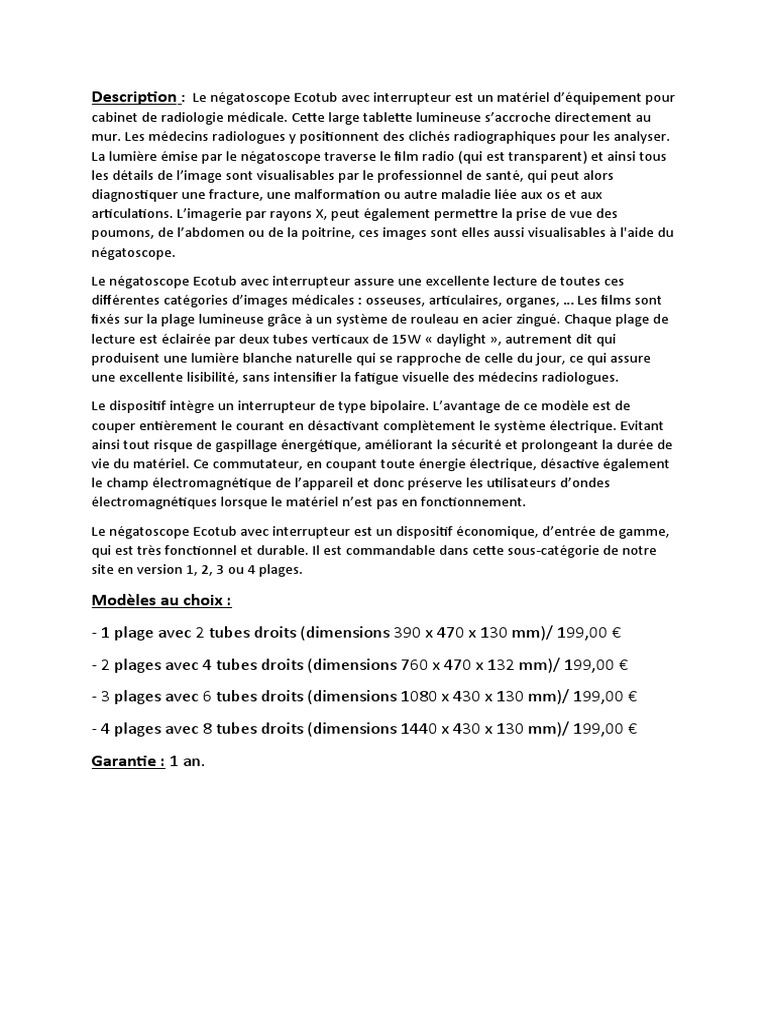 Négatoscope Ecotub : Éclairage Optimal | PDF | Technologie et ingénierie