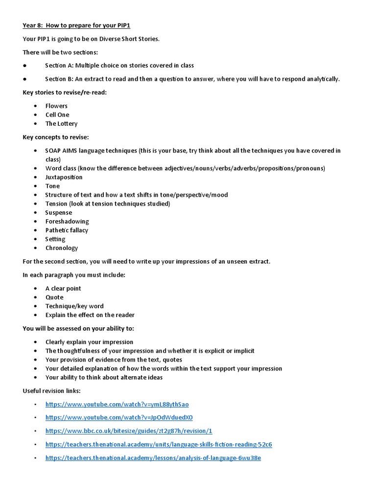 Year 8 PIP1 Prep: Diverse Stories Guide | PDF | Part Of Speech ...
