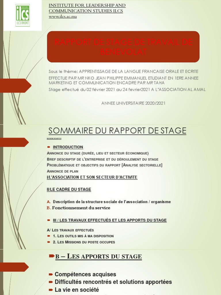 Apports du stage à l'Association Al Amal | PDF | Bénévolat | Apprentissage
