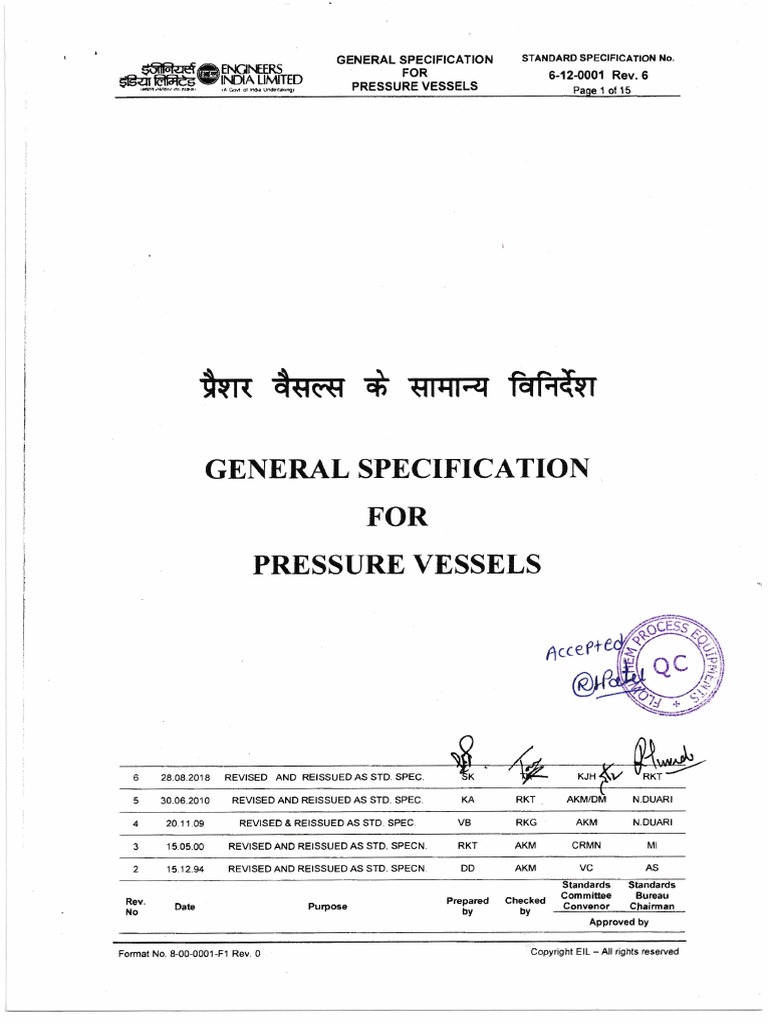General Specification For Pressure Vessels | PDF | Welding | Construction