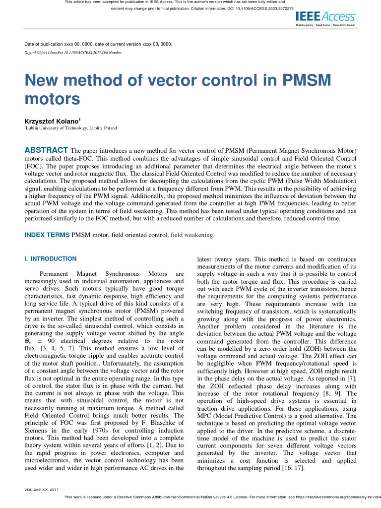 New Method of Vector Control in PMSM Motors | PDF | Electric Motor | Electrical Components