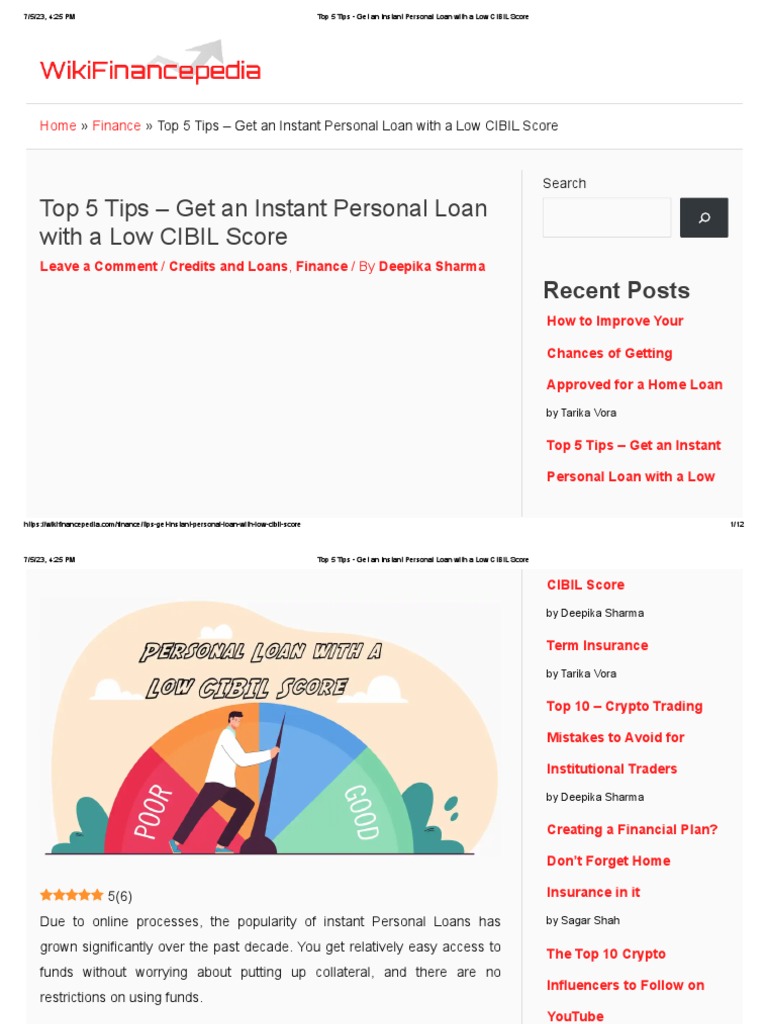 Top 5 Tips - Get An Instant Personal Loan With A Low CIBIL Score | PDF | Loans | Finance & Money ...