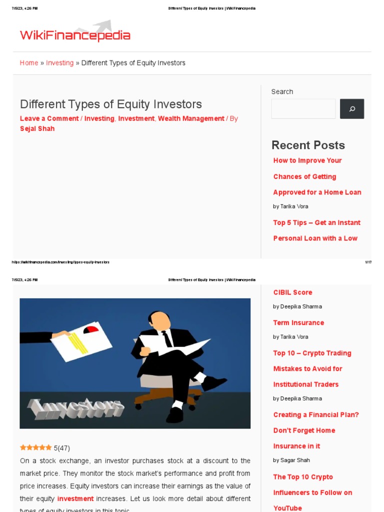 Equity Investor Types Explained | PDF | Stocks | Investment Fund