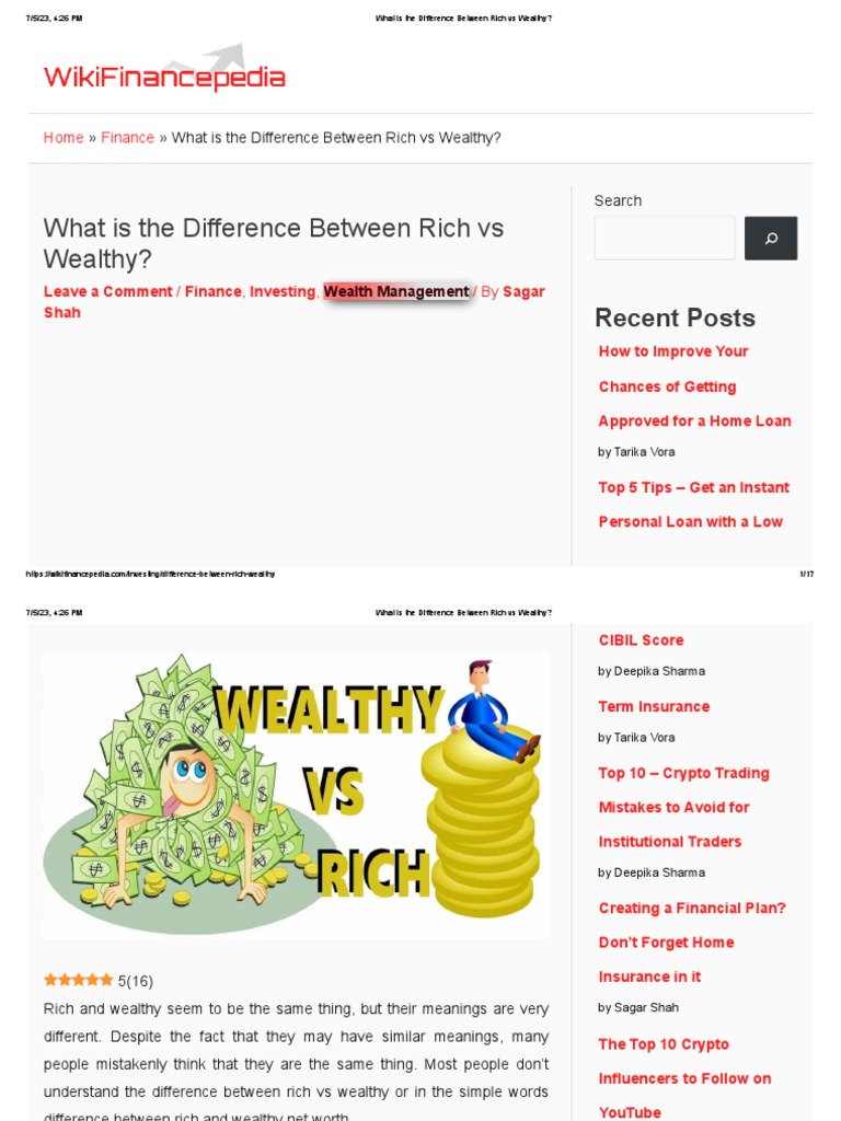 What Is The Difference Between Rich Vs Wealthy | PDF | Wealth | Money