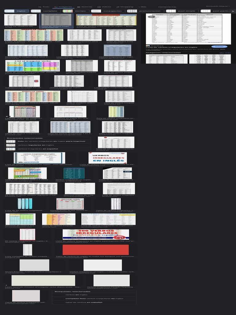 Tabla De Verbos Irregulares Búsqueda De Google Pdf Ciencia