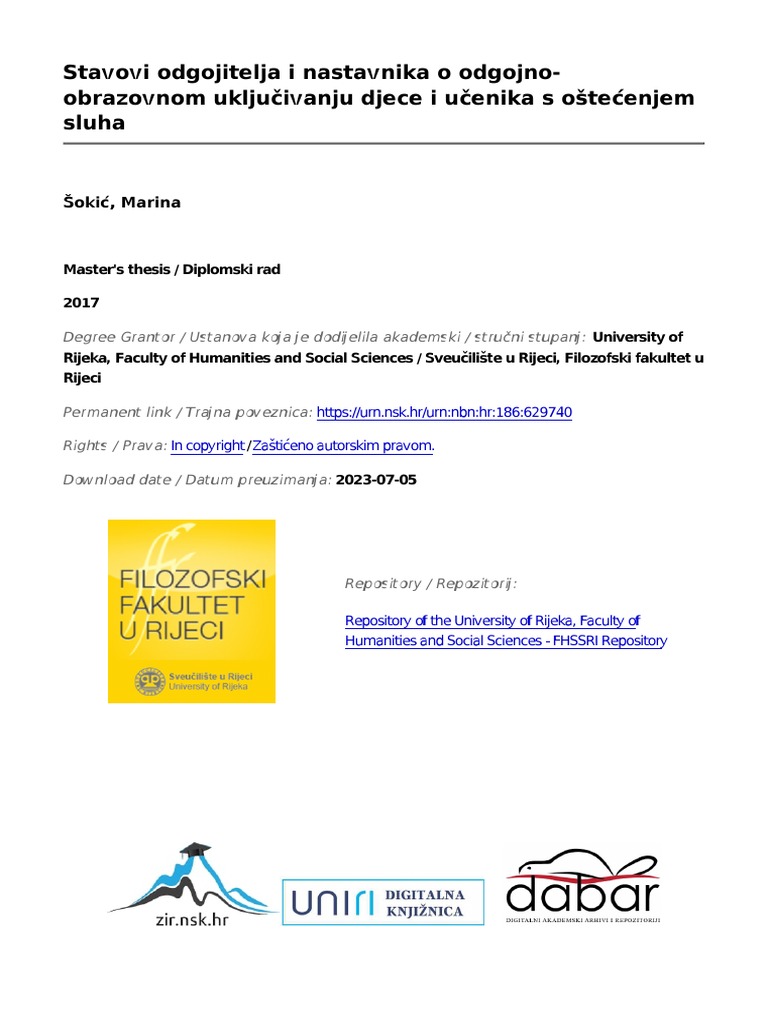 Stavovi Odgojitelja I Nastavnika o Odgojno-Obrazovnom Uključivanju ...