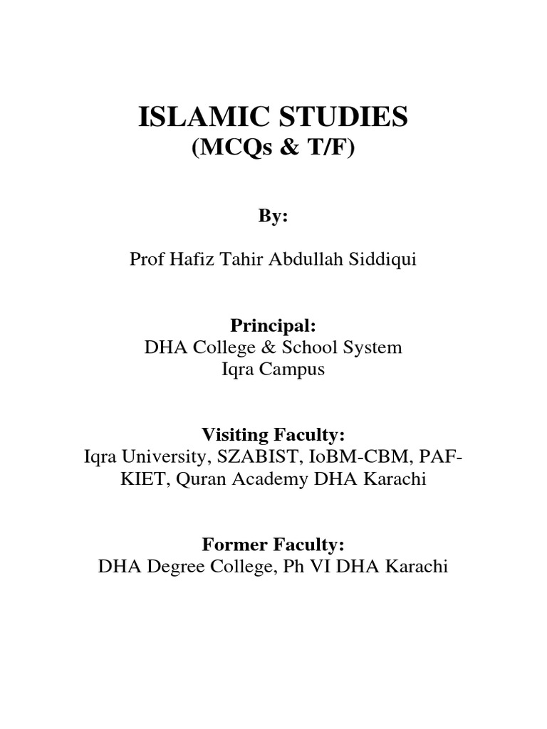 MCQs For Quizzes For Islamic Studies by Prof Hafiz Tahir | PDF | Muhammad | Prophets And ...