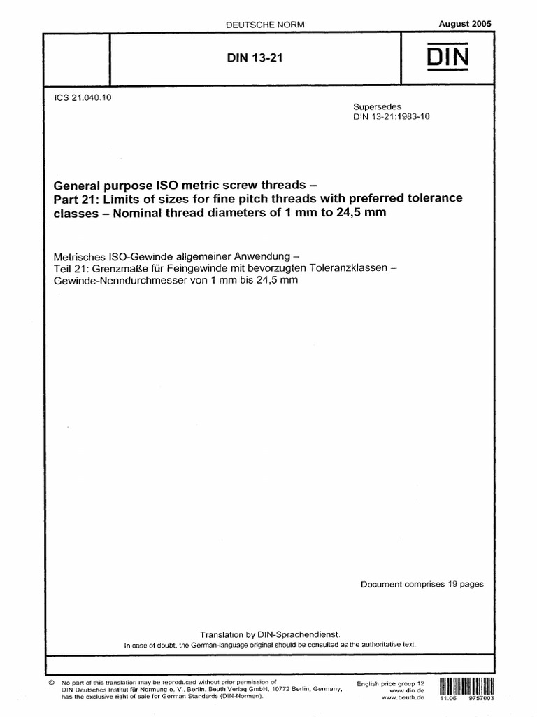 Din 13-21 - 2005 | PDF