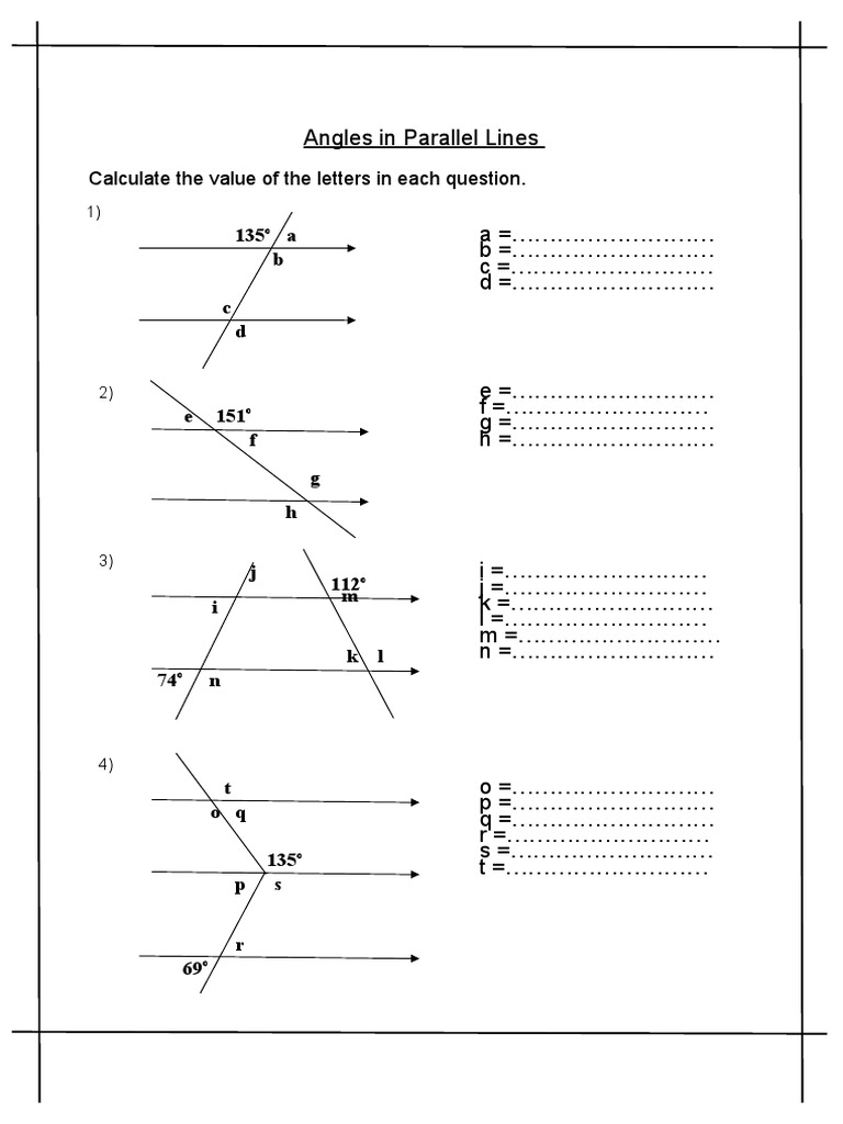 Angles in Parallel Lines | PDF