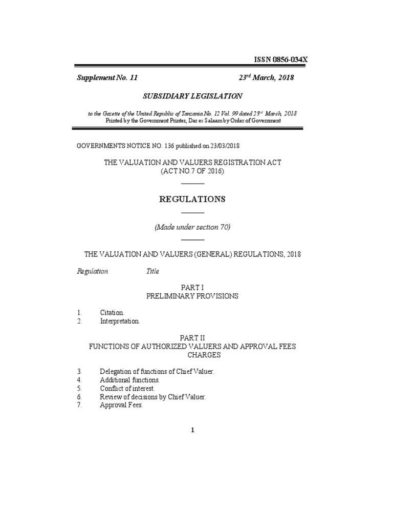 the-valuation-and-valuers-general-regulations-2018-gn-no-136-of-2018