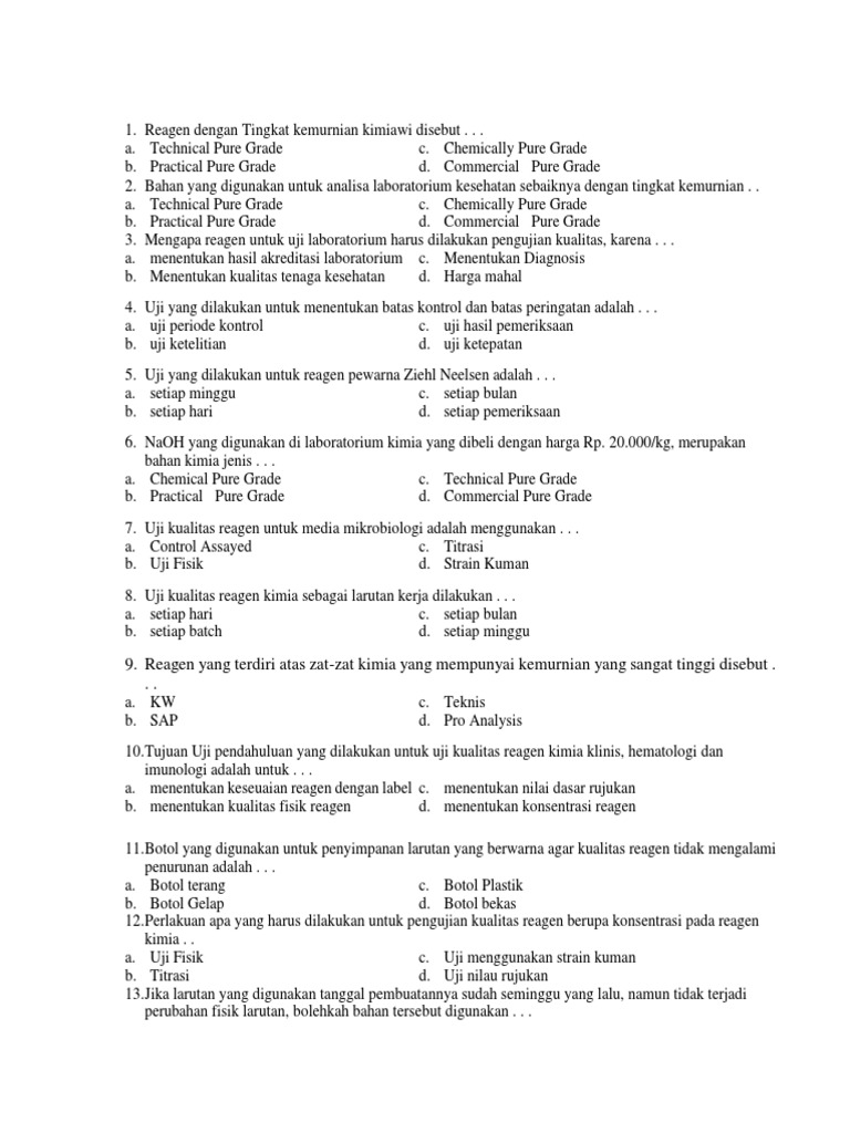Uji Kualitas dan Kemurnian Reagen Laboratorium | PDF