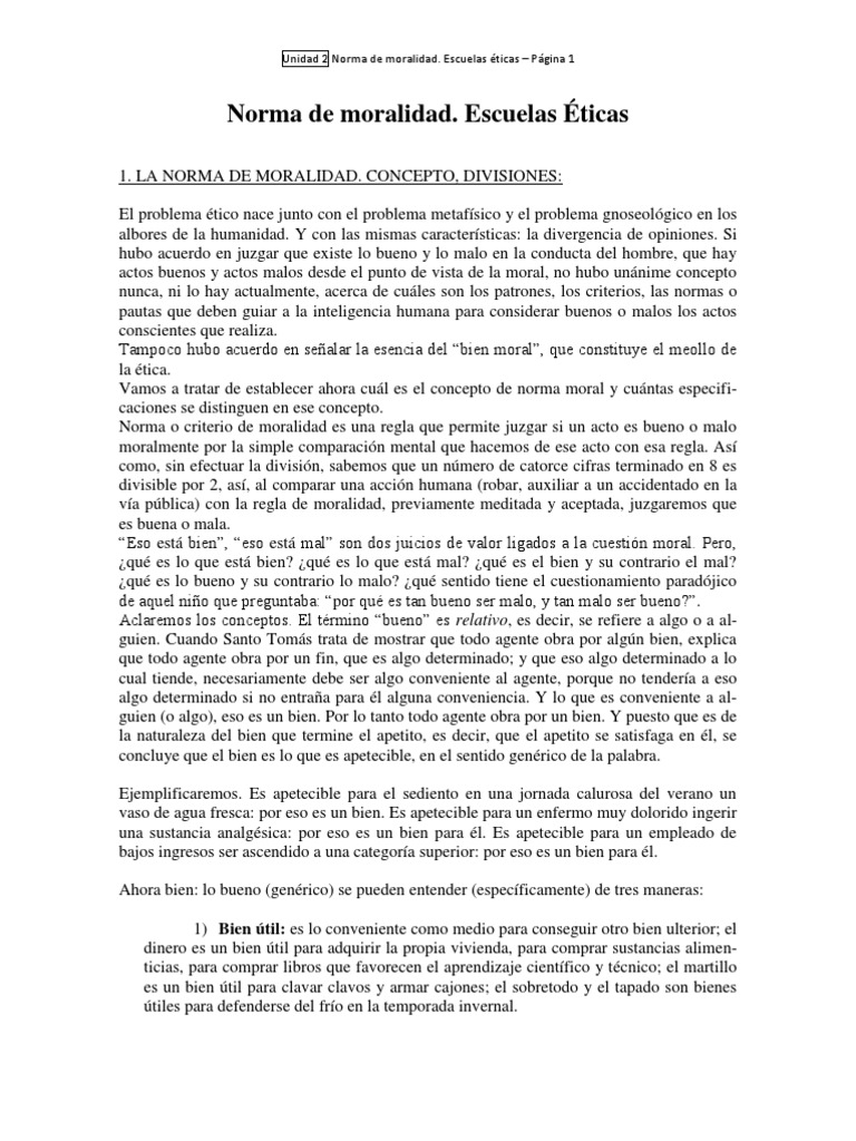 Unidad 02 01 Varios Norma de Moralidad y Escuelas Eticas | PDF | Aristóteles | Moralidad