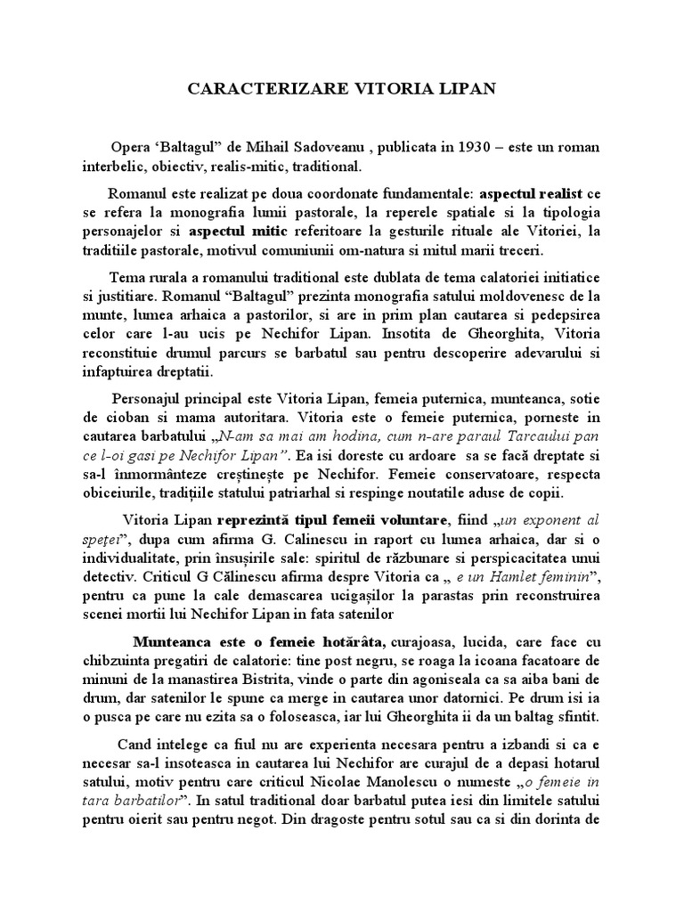 Caracterizare Vitoria Lipan | PDF