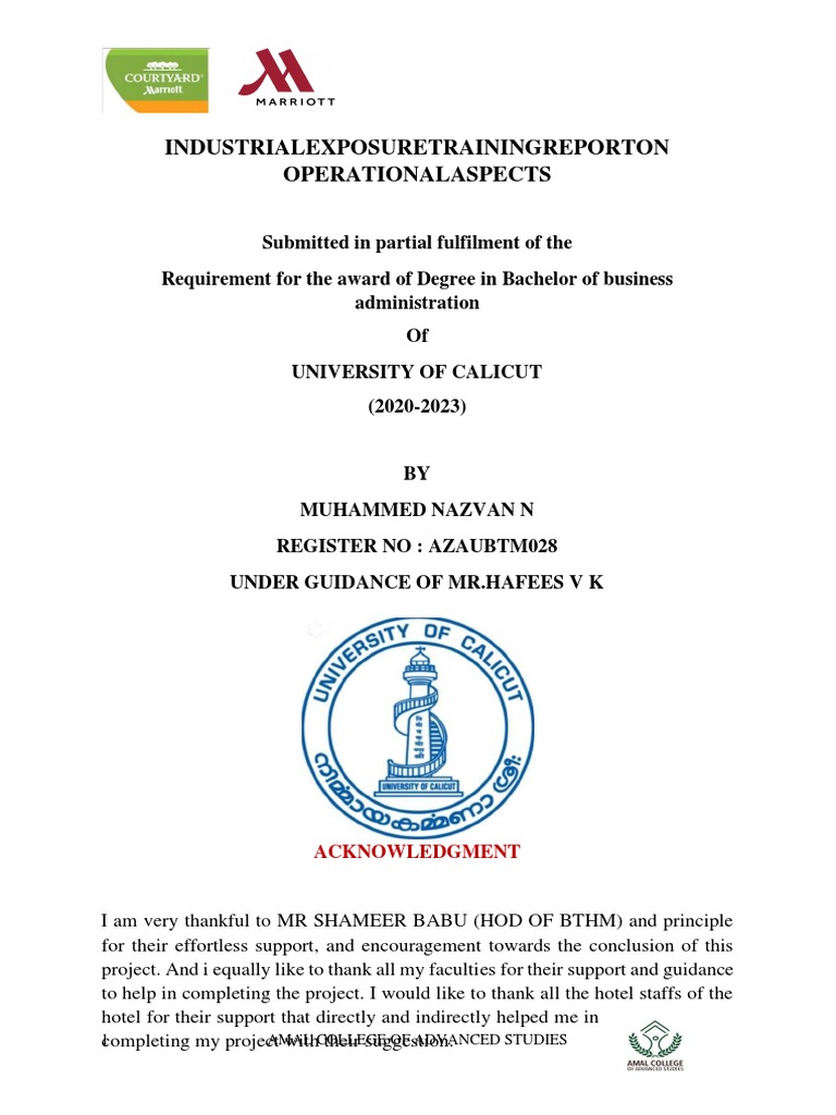 Intership Report | PDF | Marriott International | Hotel