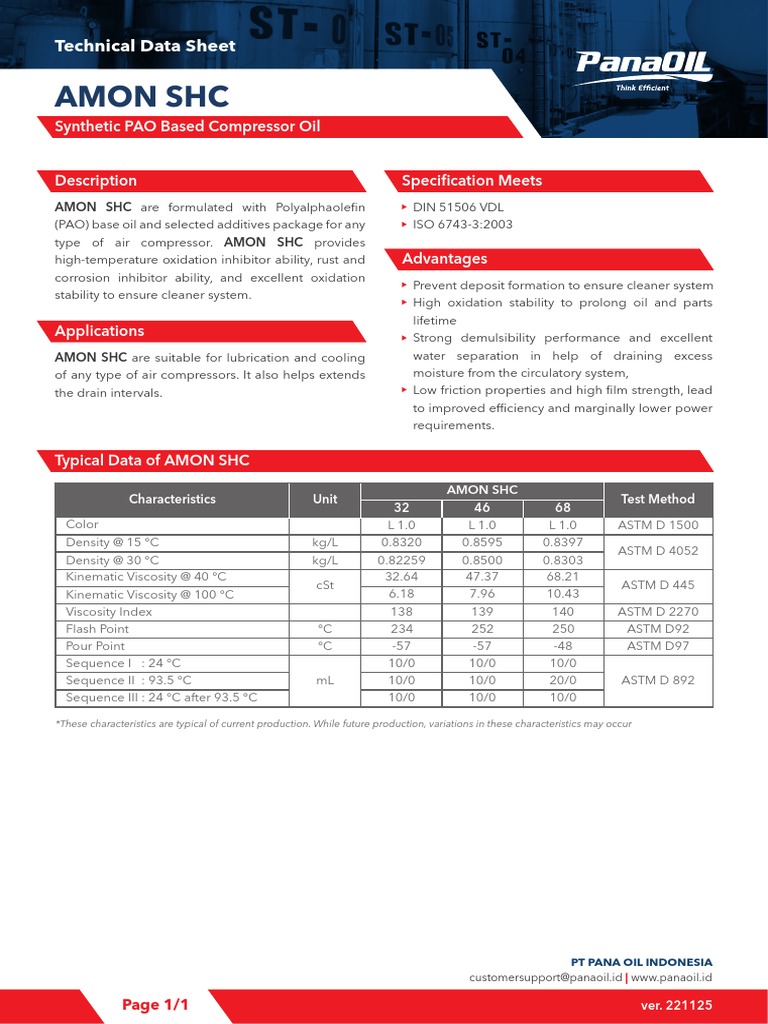 Tds Panaoil Amon SHC | PDF | Viscosity | Secondary Sector Of The Economy
