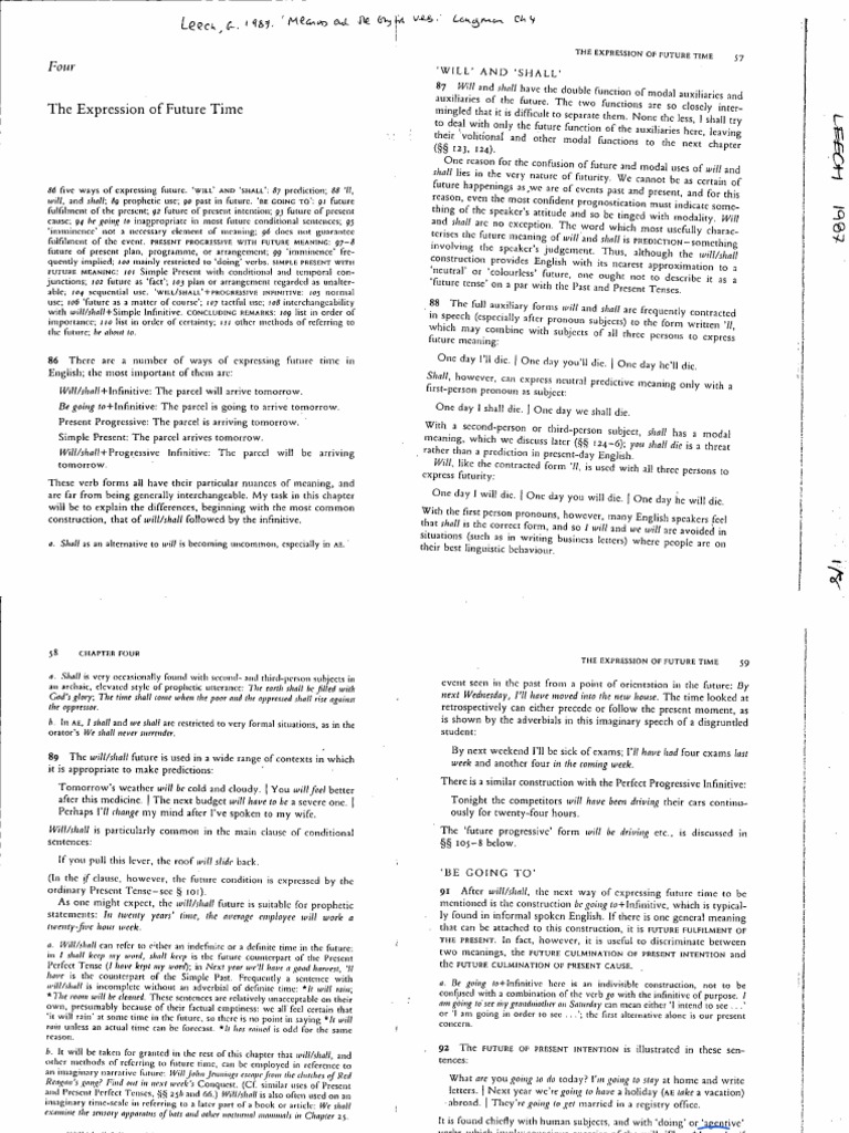 Leech G 1987 The Expression of Future Time | PDF