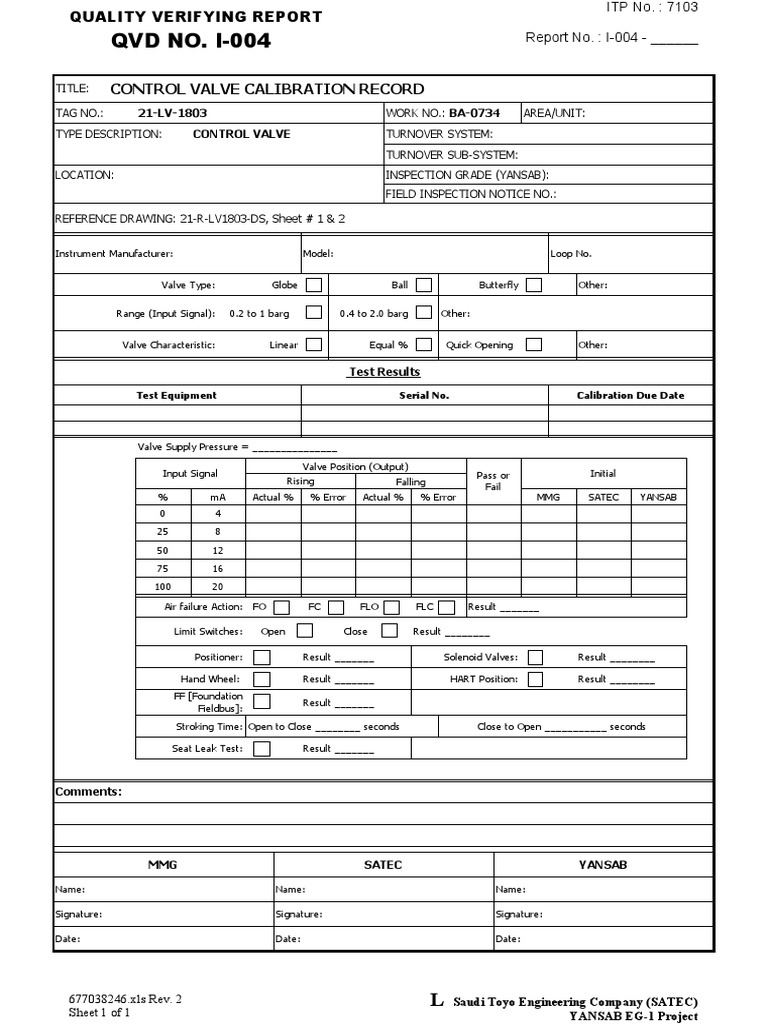 Control Valve Calibration Record BA-0734 | PDF | Valve | Computer ...