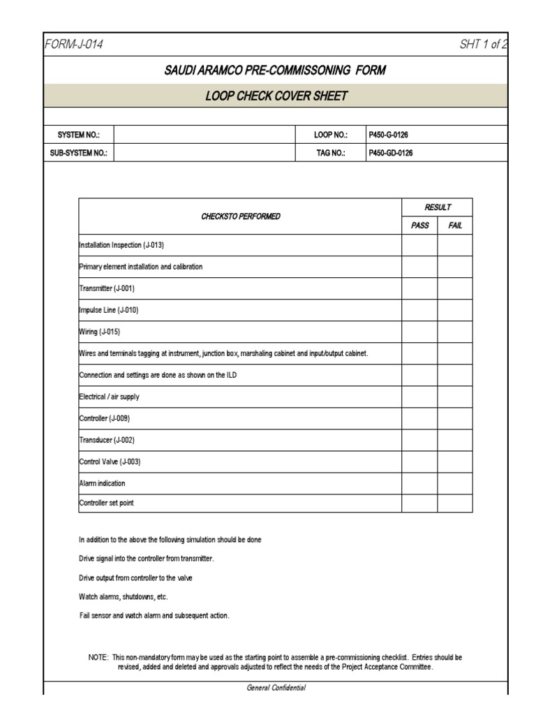 J-014 Loop Check Cover Sheet | PDF | Valve | Computer Engineering