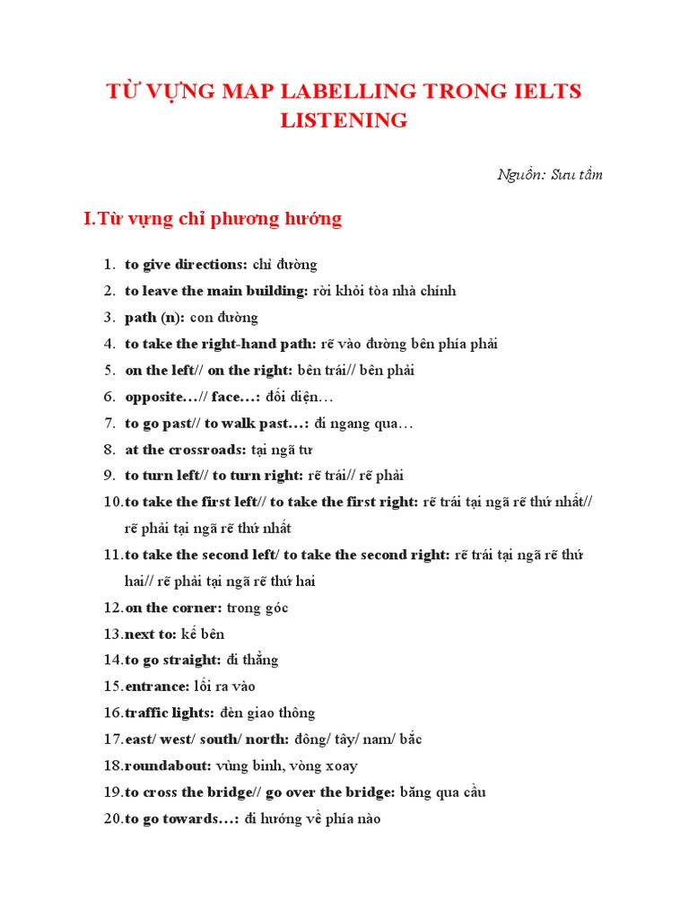 T V NG Map Labelling Trong Ielts Listening | PDF