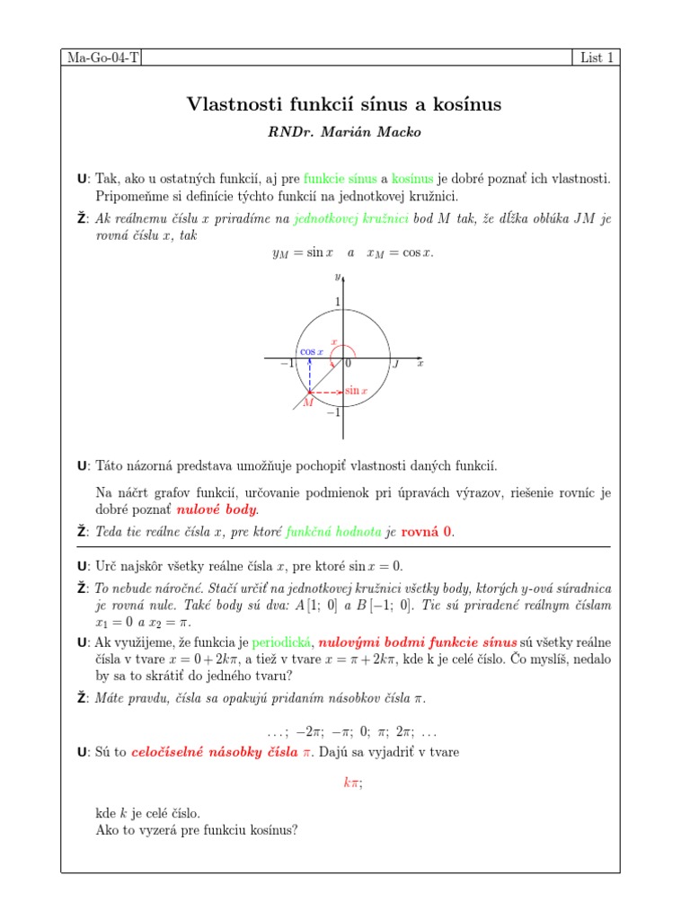 Vlastnosti funkcií sínus a kosínus | PDF