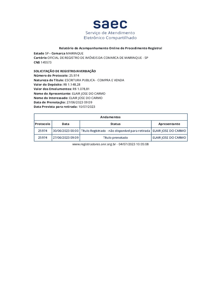 Acompanhamento de Registro de Imóvel SP | PDF