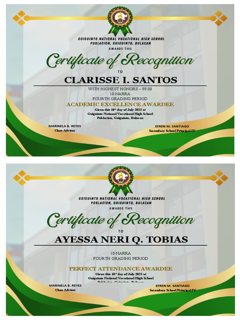 Fourth Quarter Certificate | PDF