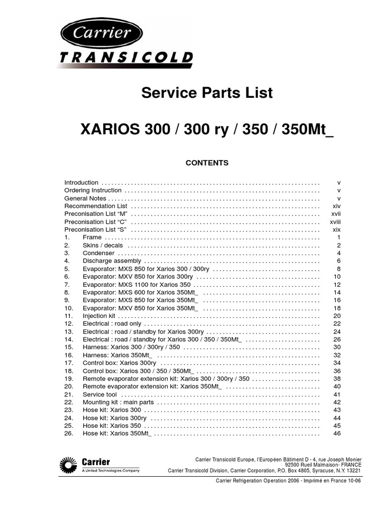 Spare Parts Xarios 350 Container Frigo Cuisine PSO | PDF | Temperature ...