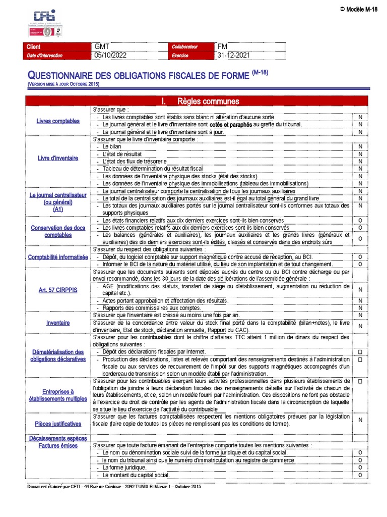 Questionnaire Obligations Fiscales M-18 | PDF | Facture | Taxe sur la ...