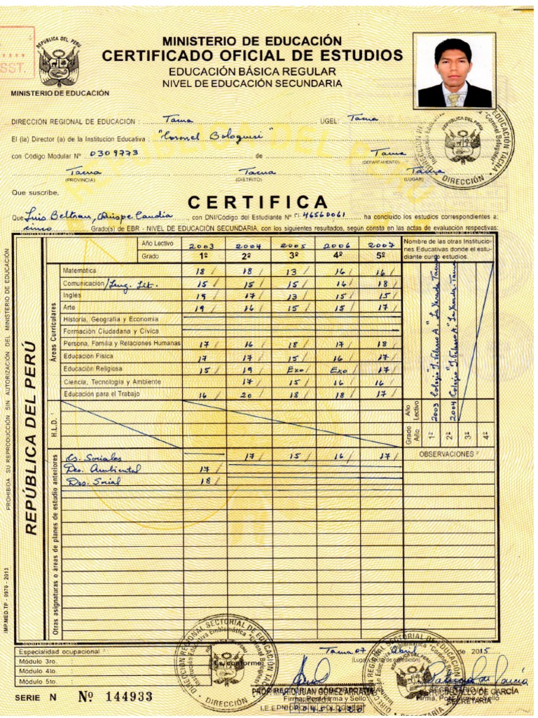 Certificado de Estudios Secundarios | PDF