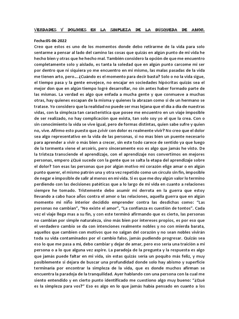 Verdades y dolores en la simpleza de la búsqueda de amor | PDF | Amor