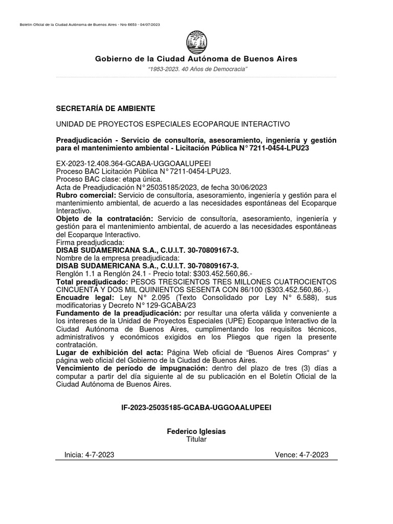 Preadjudicación - Servicio de Consultoría, Asesoramiento, Ingeniería y ...