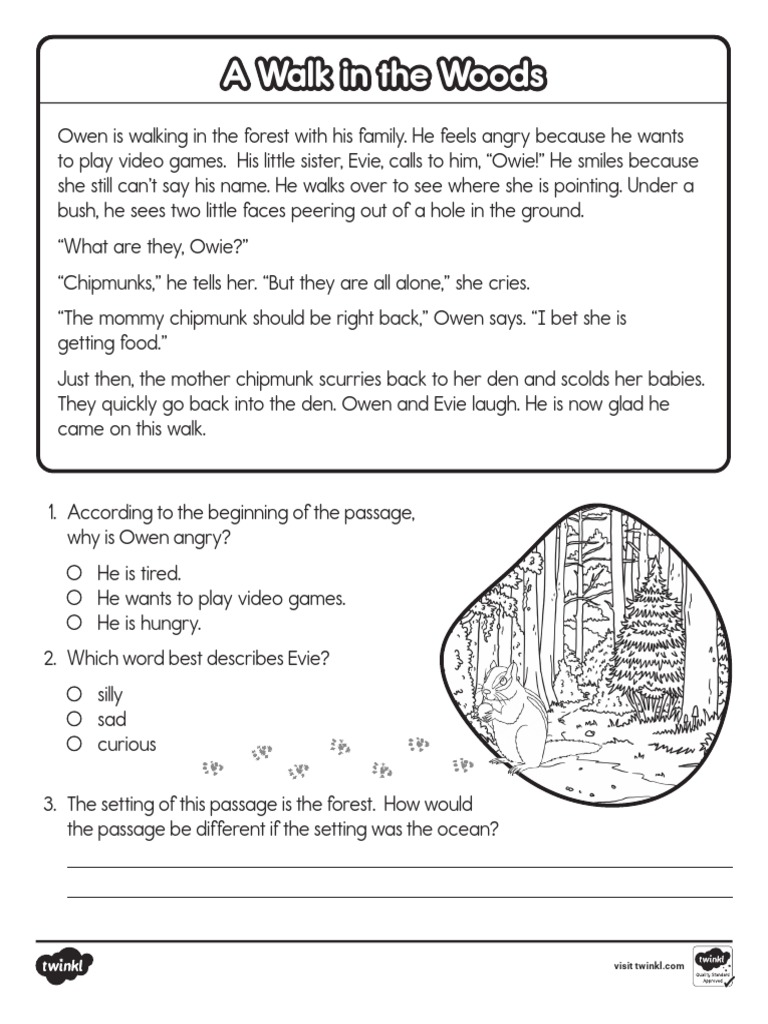 Second Grade A Walk in The Woods Reading Passage Comprehension Activity ...
