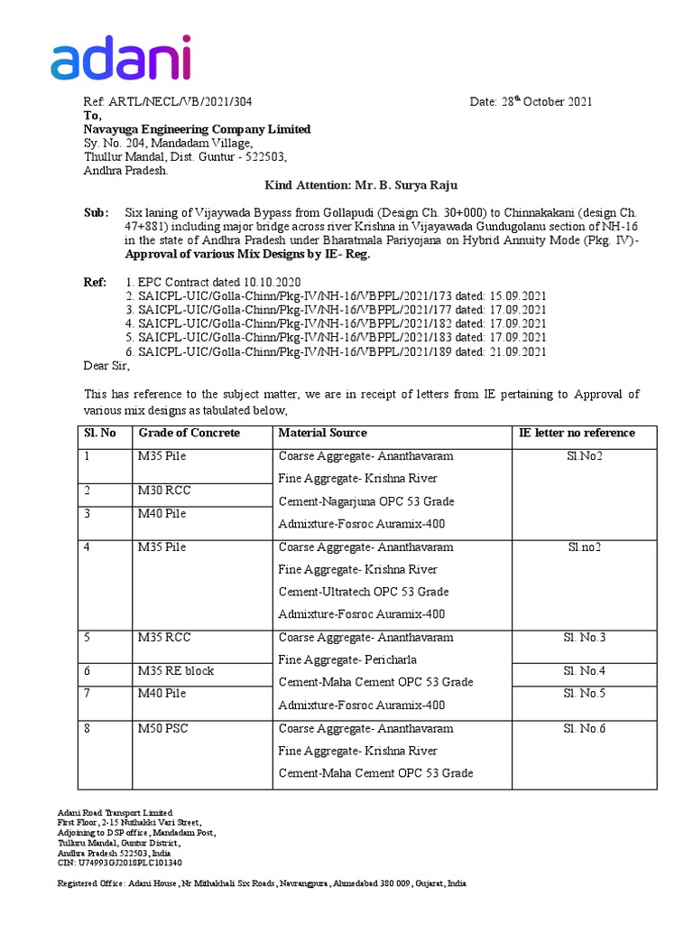 304_Approval of Various Mix designs | PDF | Concrete | Composite Material