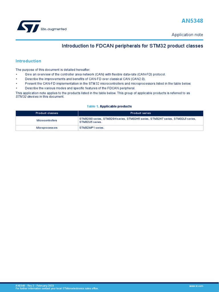 An5348 Introduction To Fdcan Peripherals For stm32 Product Classes Stmicroelectronics | PDF ...