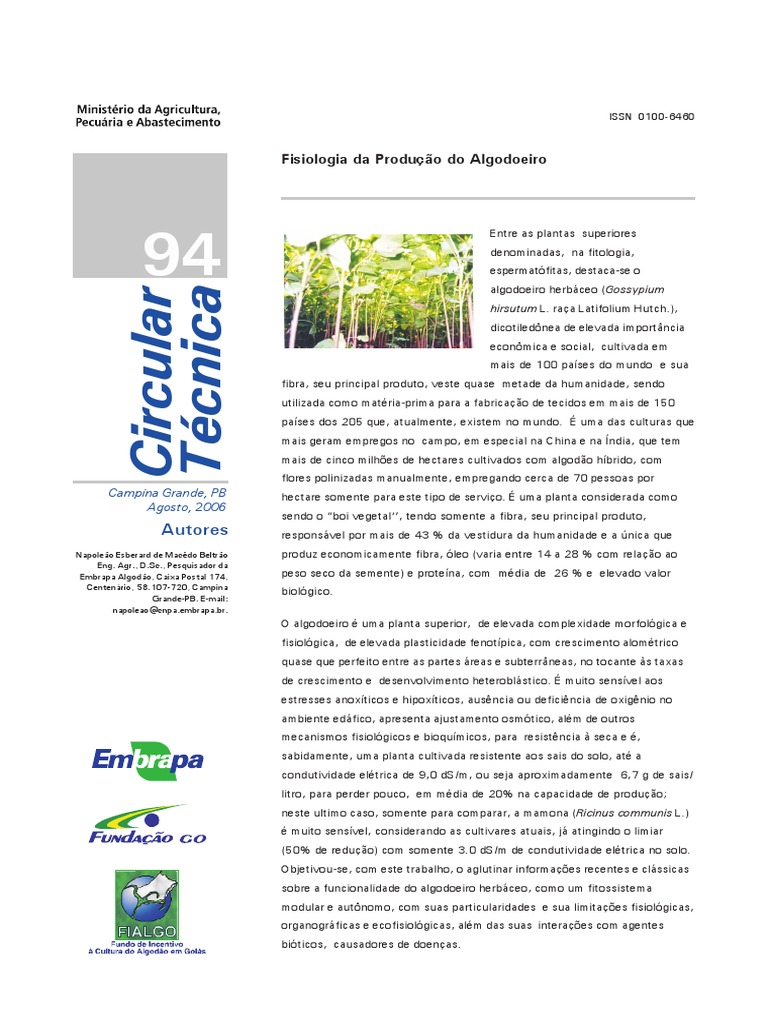 fisiologia algodao - embrapa | PDF | Algodão | Agricultura