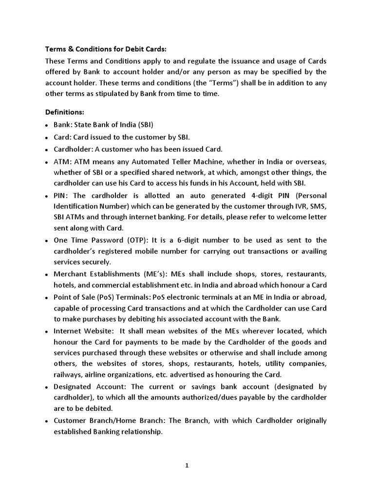 Terms and Conditions - Debit Cards | PDF | Debit Card | Loyalty Program